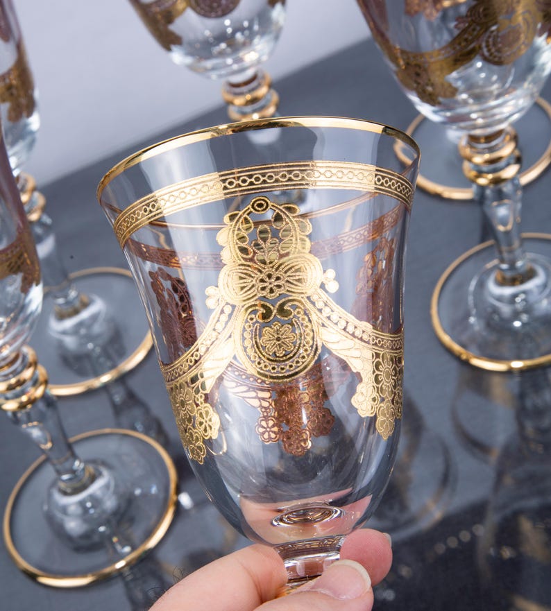 Handcrafted Crystal Wine Glass Set With 24K Gold Detailing – 6 Pcs ...