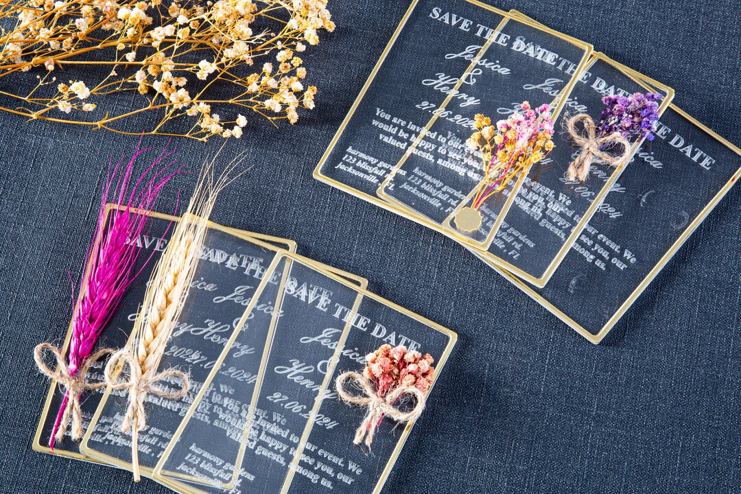 Personalized Plexiglass Invitations With Gold Edges - Custom Acrylic ...