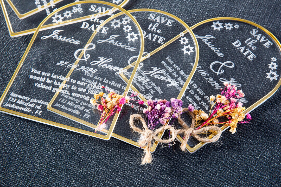 Personalized Plexiglass Invitations With Gold Edges - Custom Acrylic ...