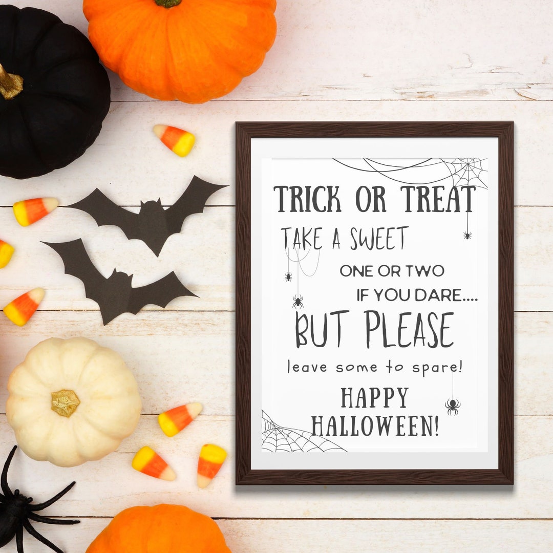 Trick or Treat Sign | Printable Halloween Trick or Treat Sign | Candy ...