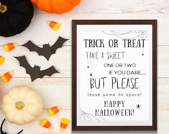 Trick or Treat Sign | Printable Halloween Trick or Treat Sign | Candy ...