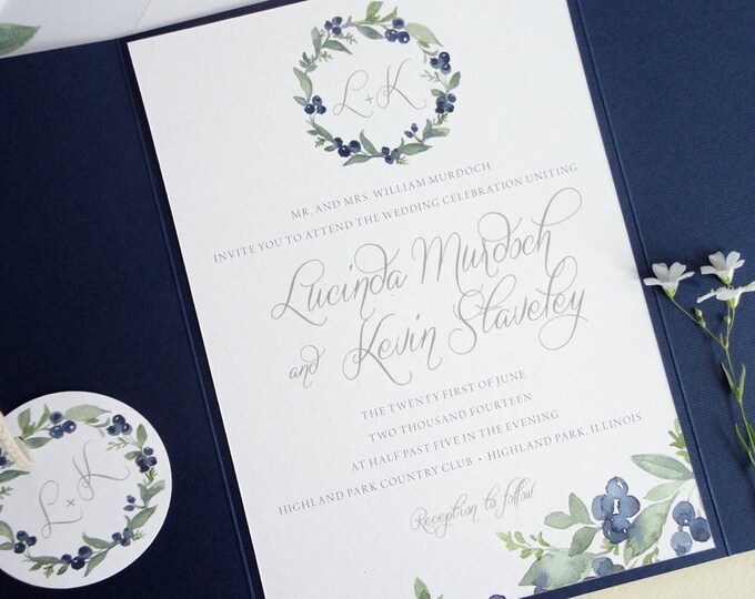 Watercolor Blueberries Wedding Invitation Set Sample - Etsy
