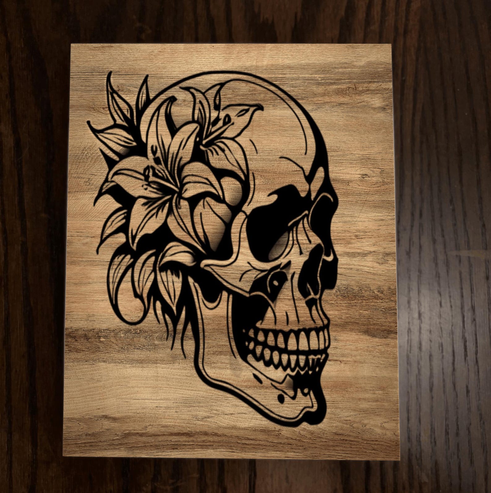 Skull and Flowers Wood Burning Pattern 50 Pack, Template, 512x512 PNG ...