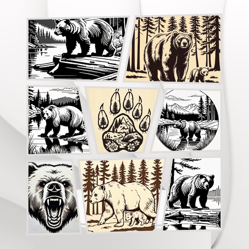 Bear Wood Burning 50 Pack Stencil, Template, 512x512 PNG, Various Bears ...