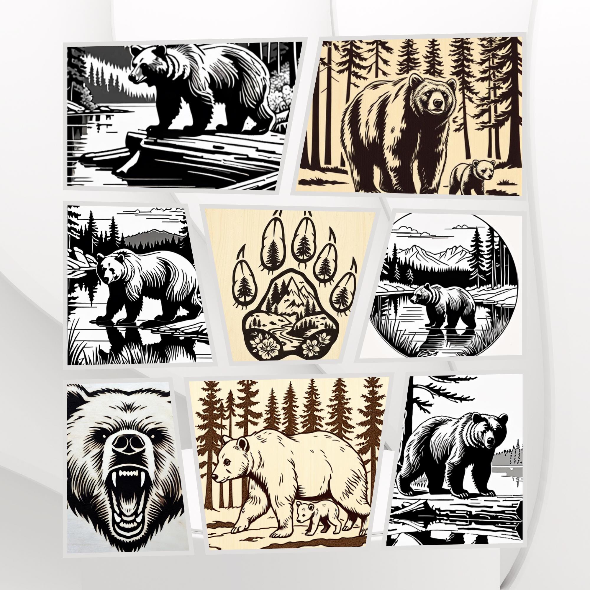 Bear Wood Burning 50 Pack Stencil, Template, 512x512 PNG, Various Bears ...