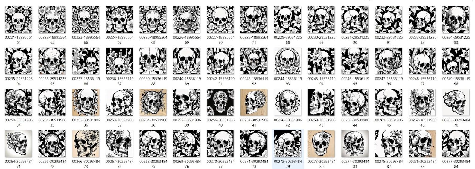 Skull and Flowers Wood Burning Pattern 50 Pack, Template, 512x512 PNG ...