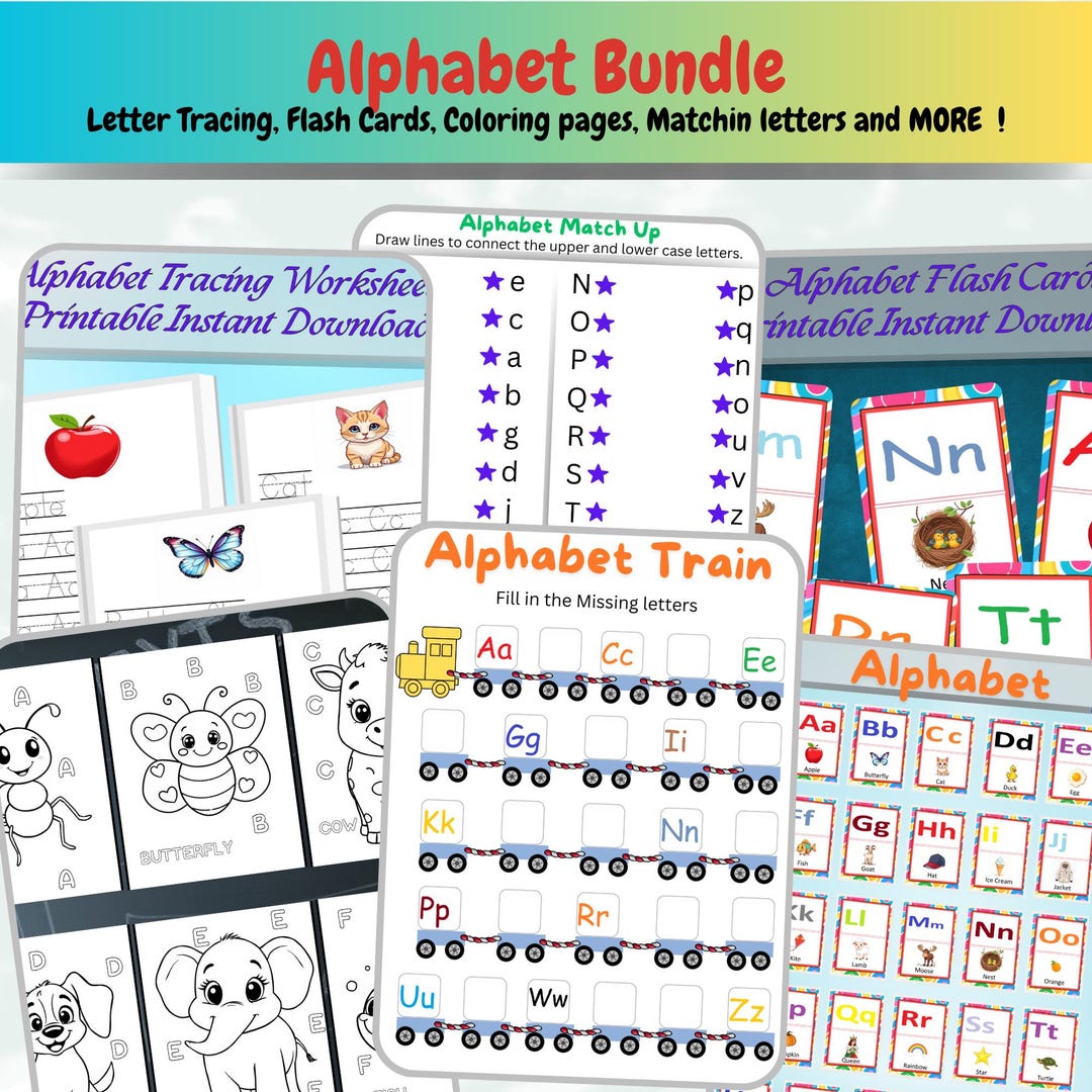 Alphabet Learning Bundle: Flash Cards, Coloring, Tracing (digital ...