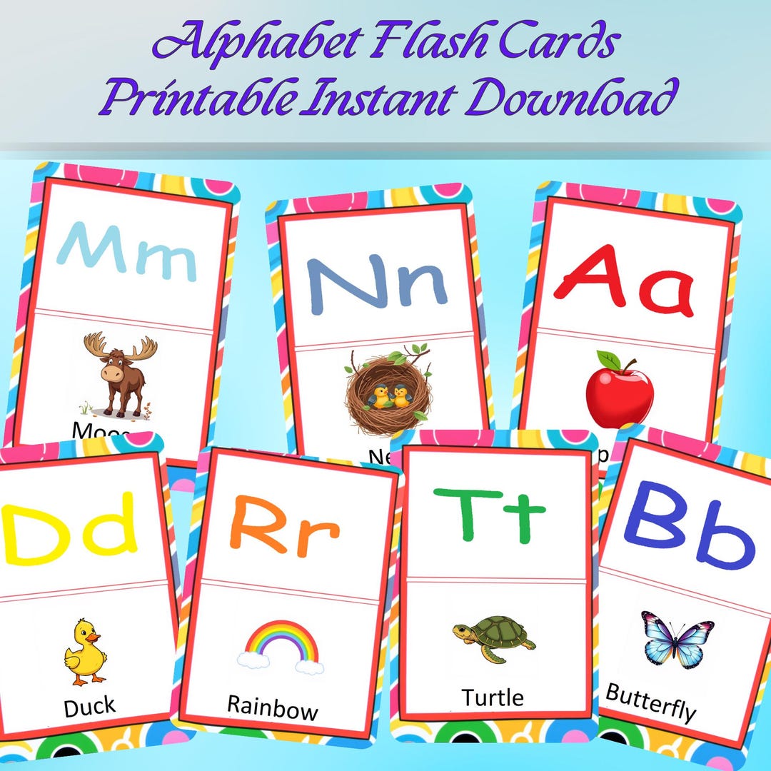 Printable Alphabet Flash Cards: Letters With Images (digital Download ...