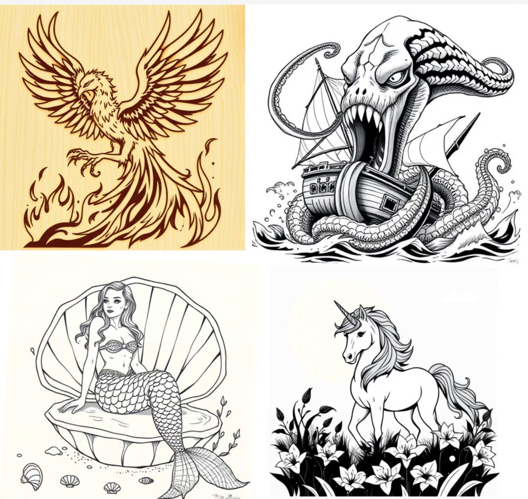 Stencil for Wood Burning, 50+ Mythical Creatures Patterns – Unicorns ...