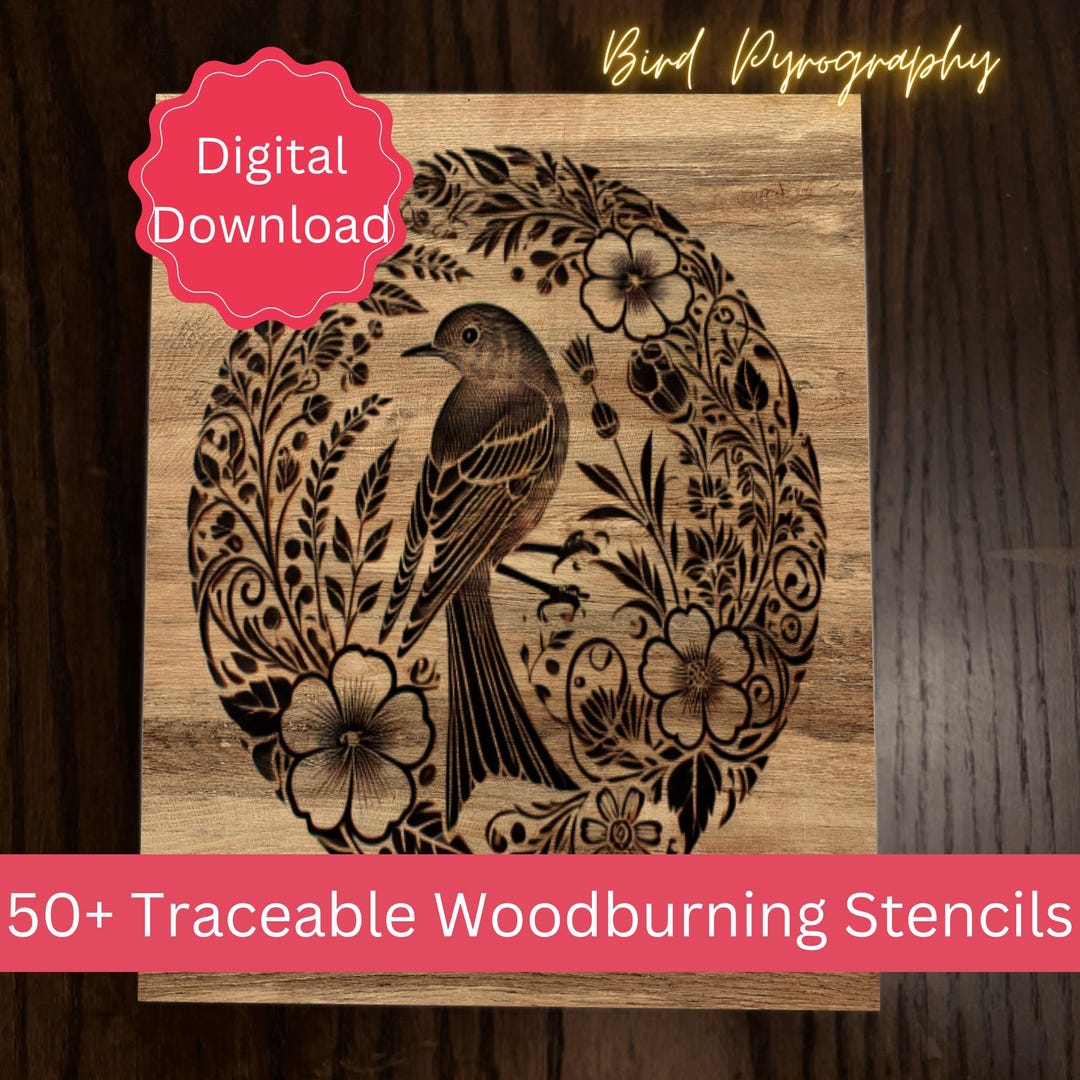 Bird Pyrography Stencil Bundle, 50 Wood Burning Patterns, 512x512 PNG ...