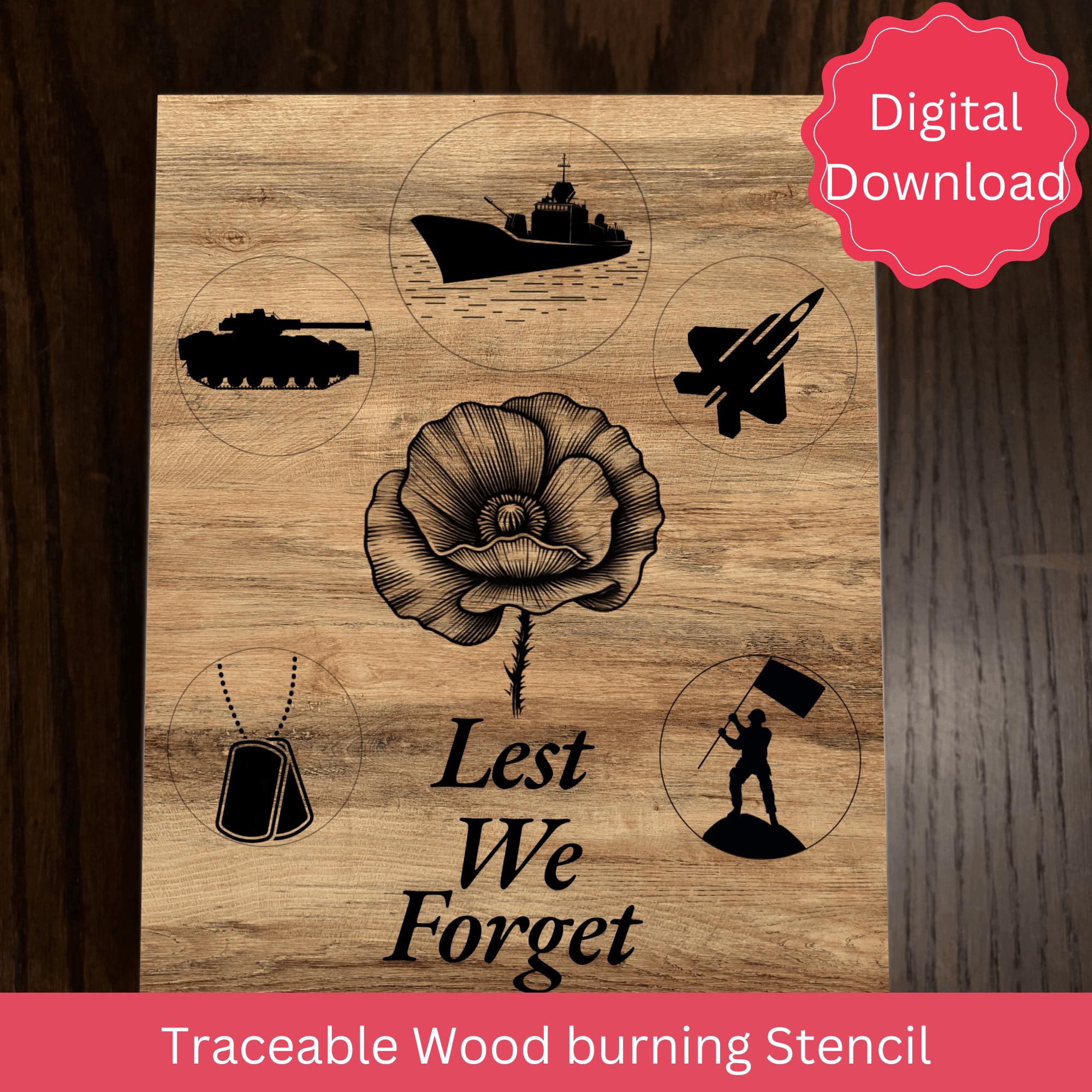 Lest We Forget Wood Burning Stencil, Traceable Pattern, Poppy ...