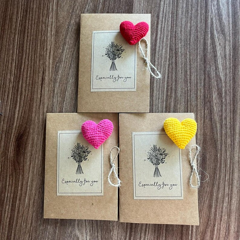 Handmade Crochet Heart Card, Pocket Hug & Love Token, Thoughtful Gift ...