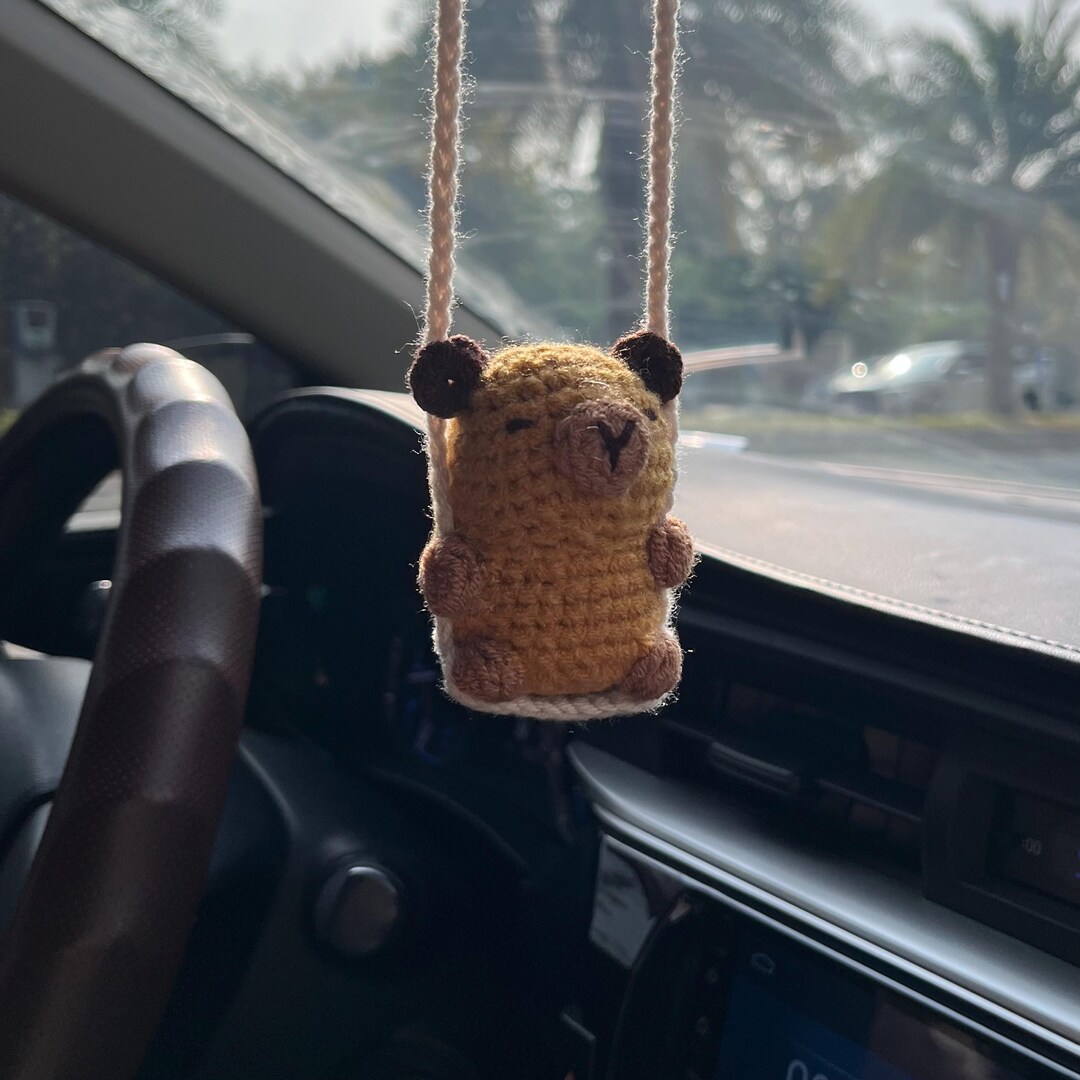 Handmade Crochet Capybara Car Charm, Funny Rearview Mirror Hanger ...