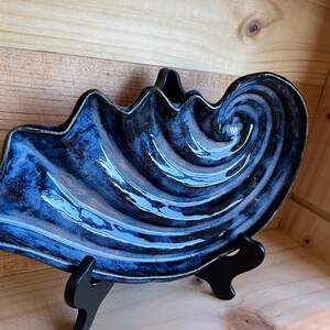 Handmade Ceramic Dish — Scallop Shape, Shades of Blue, Raspberry Pink ...