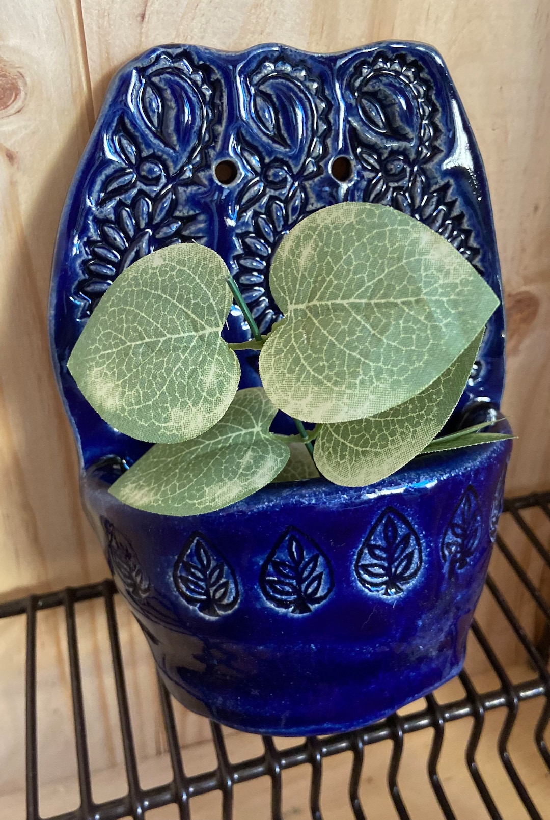 Flat Back Wall Planter Textured and Glazed Navy Blue - Etsy