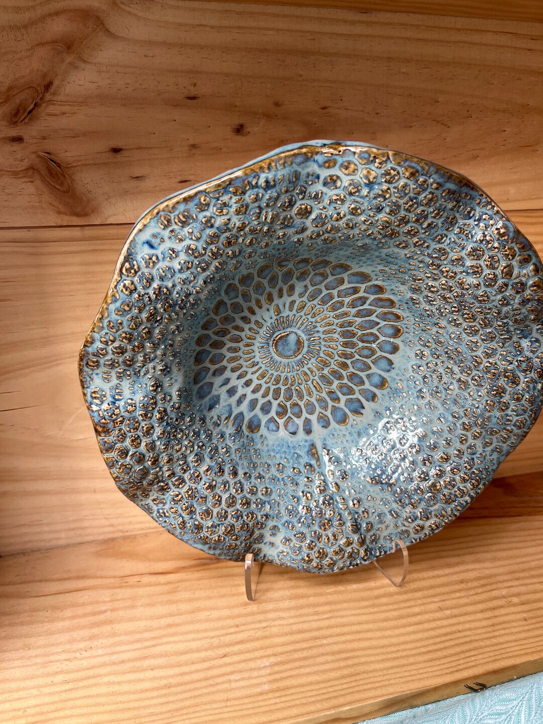 Ceramic Bowl — Wavy Edges and Texture, Celadon and Brown Glaze - Etsy
