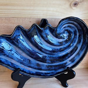 Handmade Ceramic Dish — Scallop Shape, Shades of Blue, Raspberry Pink ...