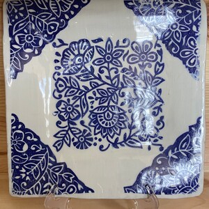Large Square Ceramic Platter — Navy Blue Filagree Design - Etsy