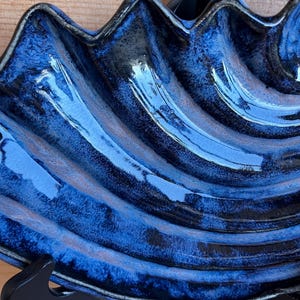 Handmade Ceramic Dish — Scallop Shape, Shades of Blue, Raspberry Pink ...