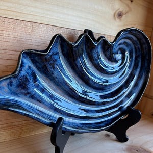 Handmade Ceramic Dish — Scallop Shape, Shades of Blue, Raspberry Pink ...
