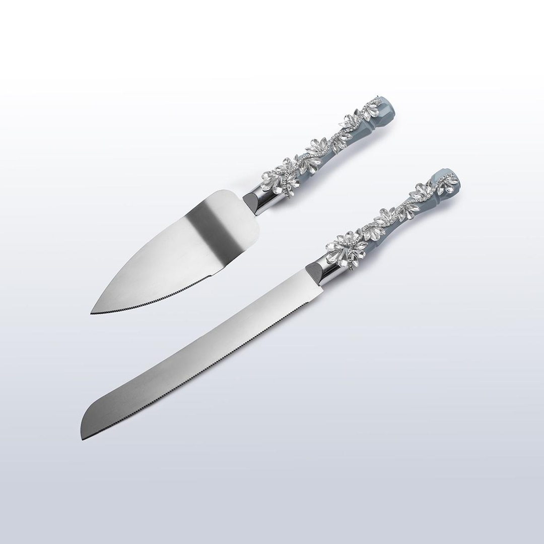 Cake Server Set Dusty Blue Infinity Wedding Personalized Knife Cake