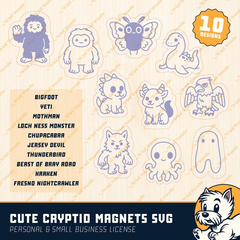 Cute Cryptid Magnets SVG Bundle | 10 Piece Laser Cut File Set | Bigfoot ...