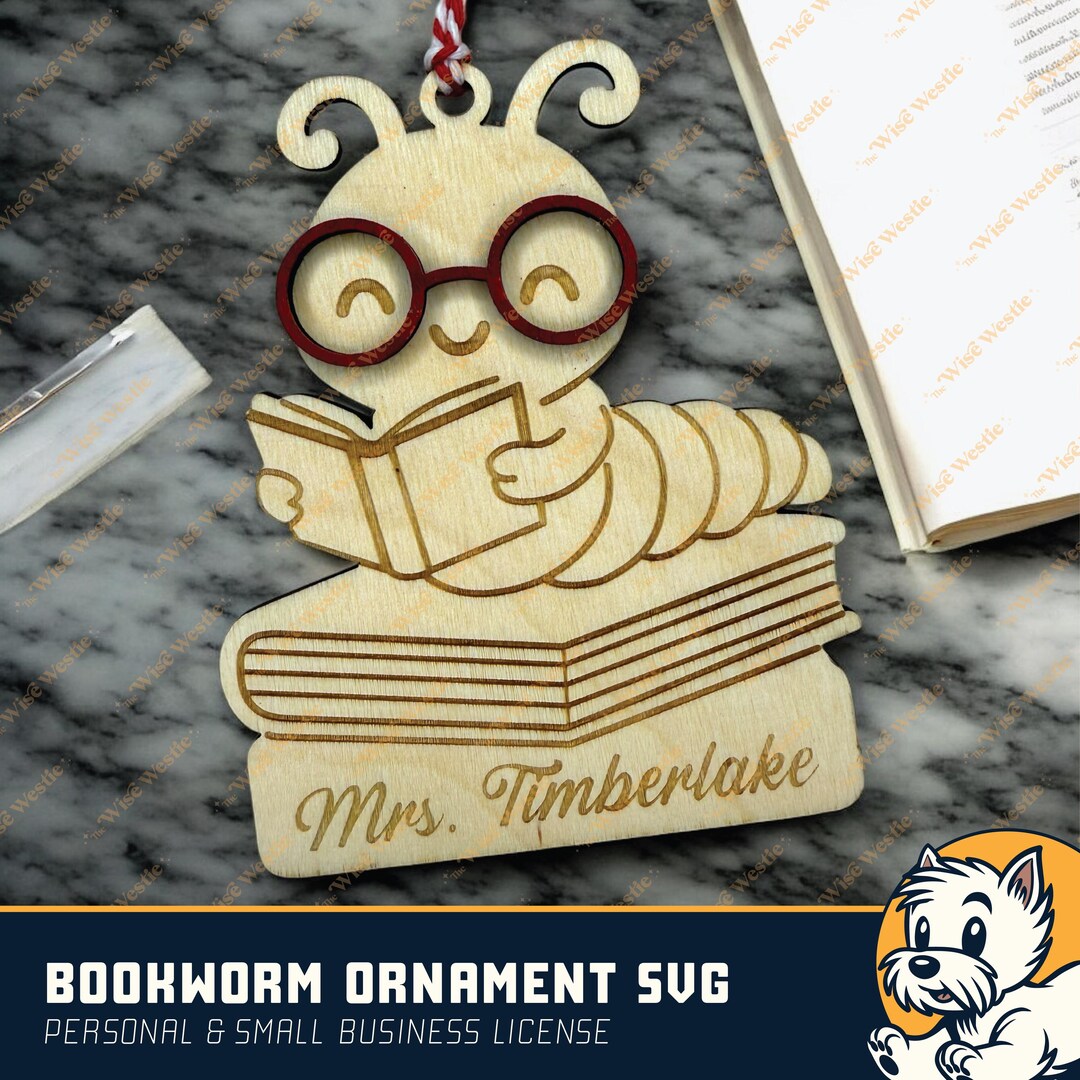 Bookworm Ornament SVG – Cute Laser Cut File for Teachers or Book Lovers ...