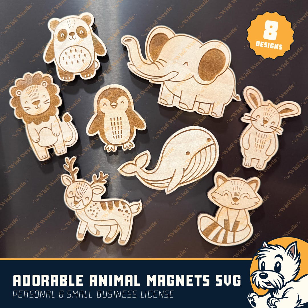 Adorable Animal Magnet SVG Bundle | 8 Cute Designs for Laser Cutting ...