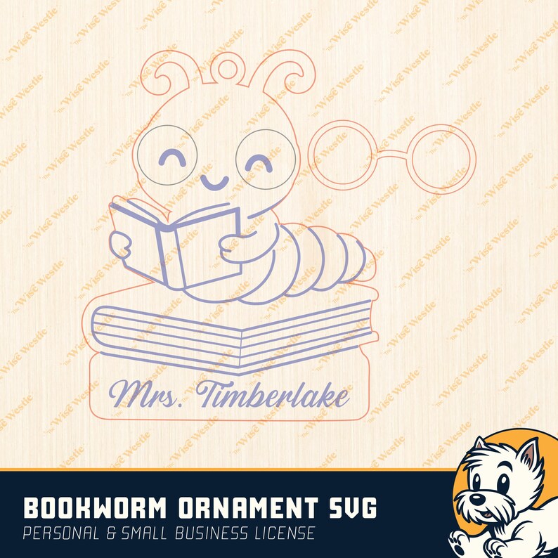 Bookworm Ornament SVG – Cute Laser Cut File for Teachers or Book Lovers ...