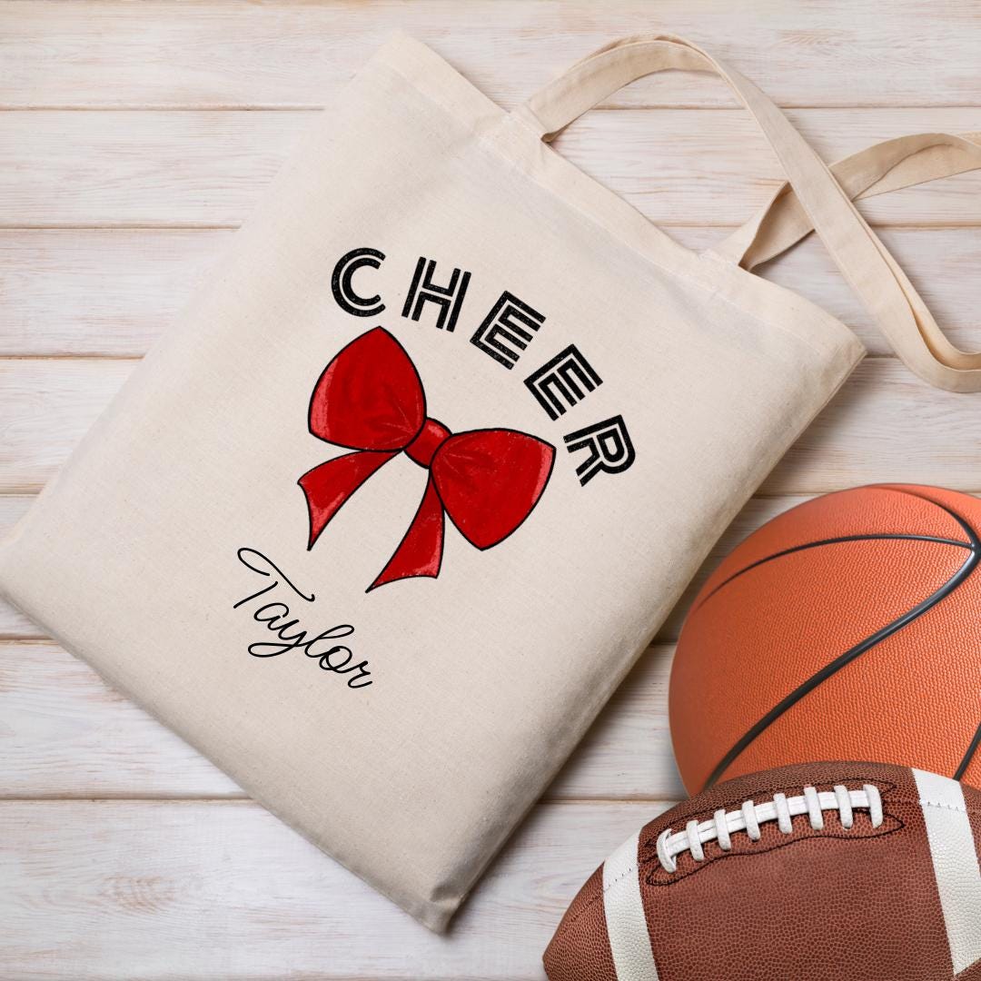 Cheerleader Red Bow Personalized Cotton Canvas Tote Bag, Cheer Gift ...