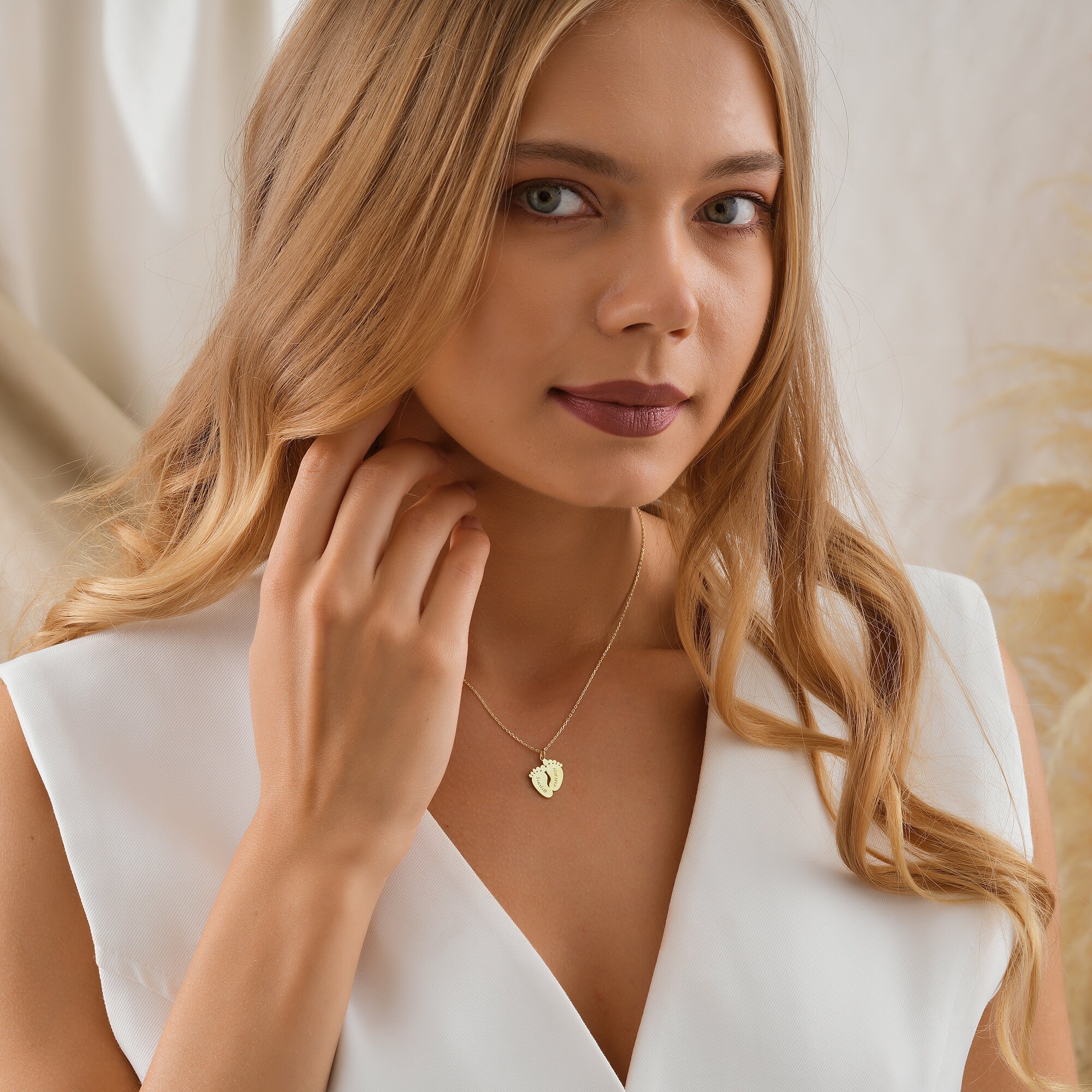 Personalized Gold Footprint Necklace Your Name Date in Gold Footprint ...