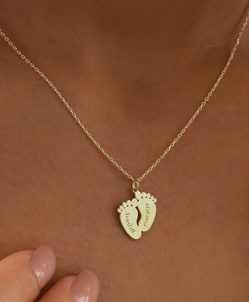Personalized Gold Footprint Necklace Your Name Date in Gold Footprint ...
