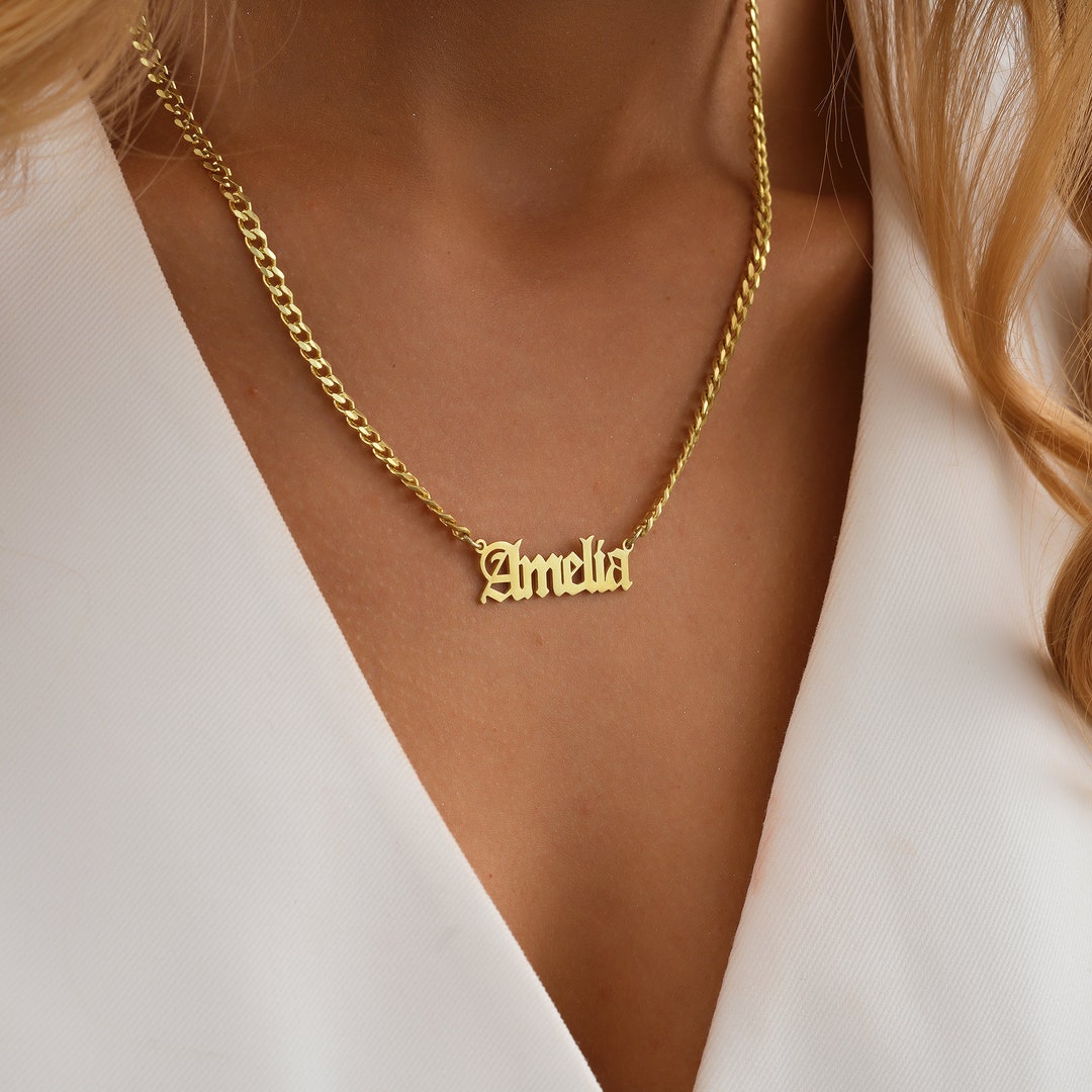 Personalized Name Necklace With Curb Chain, Custom Gold Chain, Elegant ...