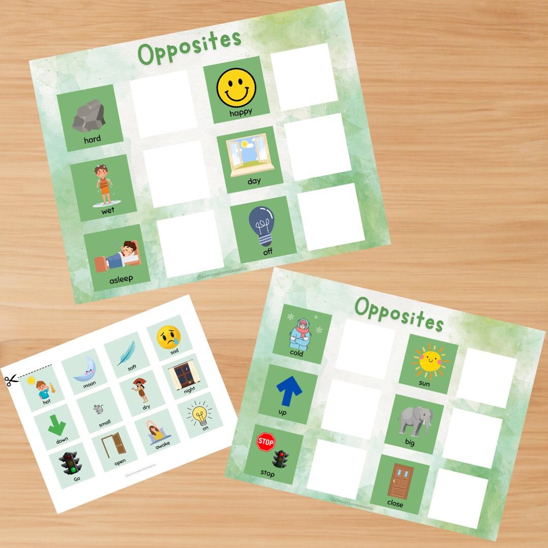 Opposites Matching Activity, Preschool, Kindergarten, Nursery ...