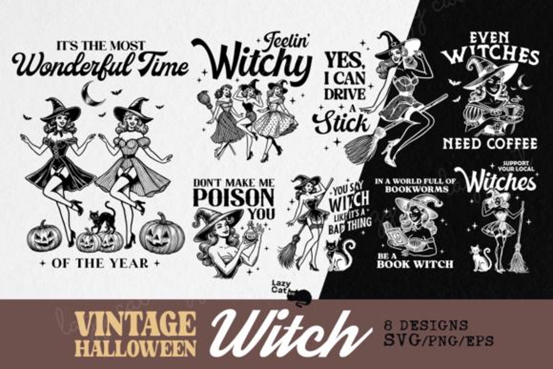Vintage Halloween Witch SVG PNG Bundle - Etsy