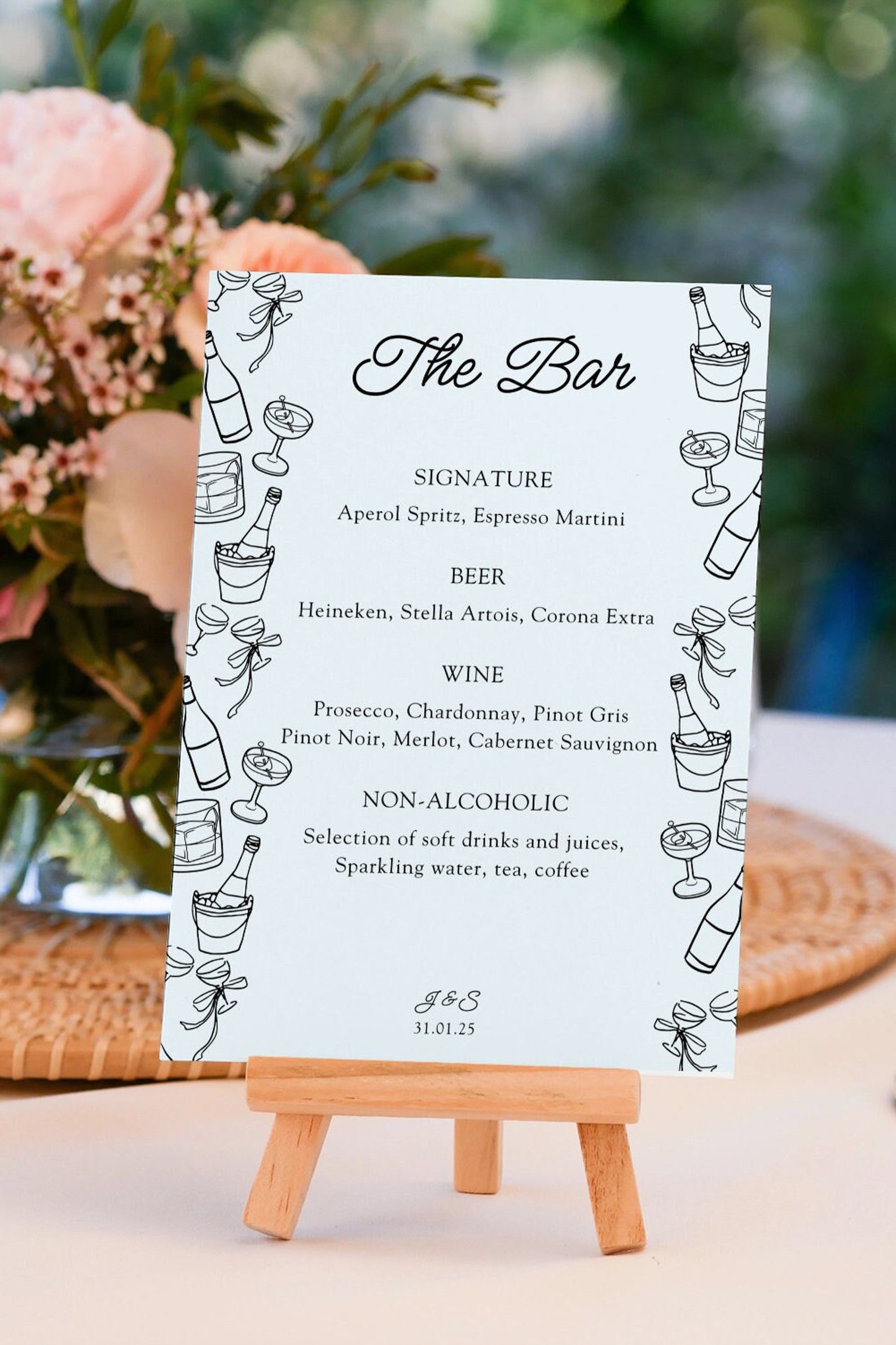 Wedding Bar Menu Template, Drinks Menu Template, Engagement Party ...