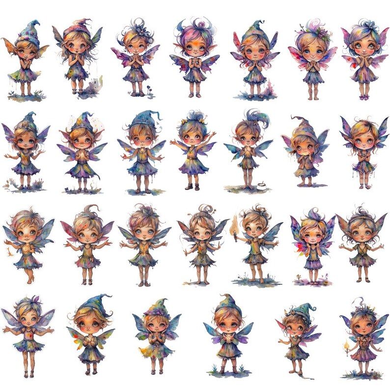 Whimsical Pixie Watercolor Clip Art Colorful Fairy Magic Digital ...