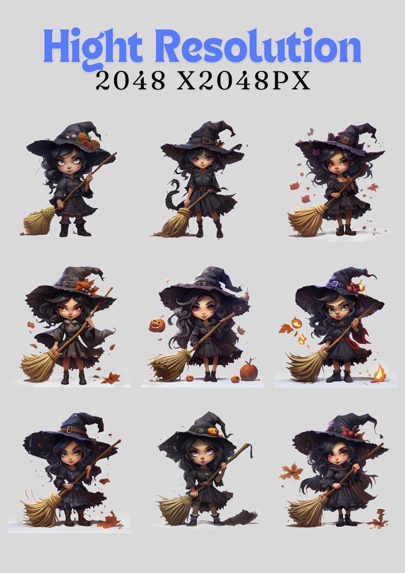 Cute Witch Clip Art Set Enchanting Designs in 3 Magical Styles Digital ...