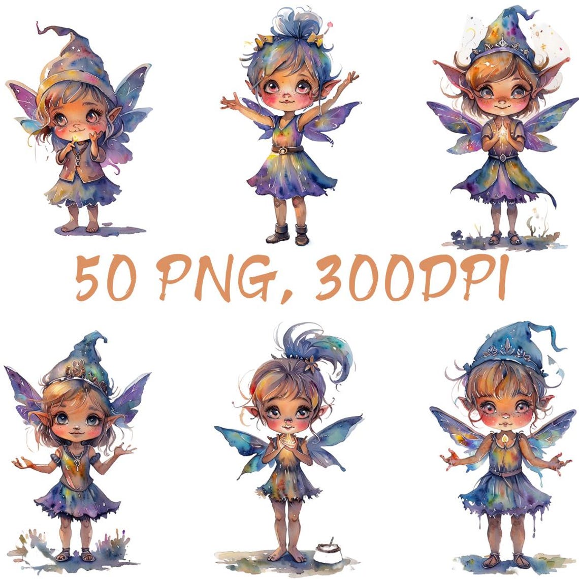 Whimsical Pixie Watercolor Clip Art Colorful Fairy Magic Digital ...