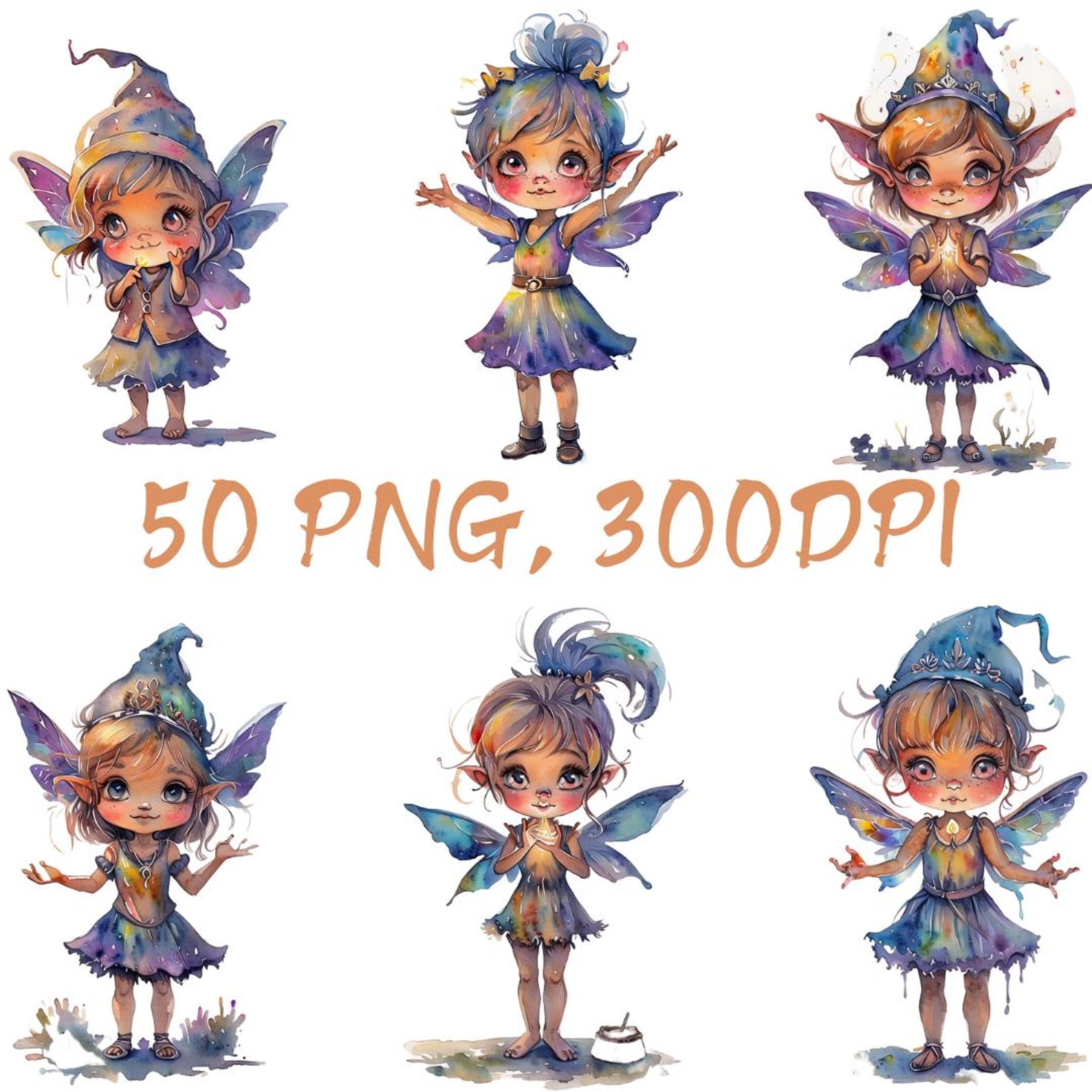 Whimsical Pixie Watercolor Clip Art Colorful Fairy Magic Digital ...