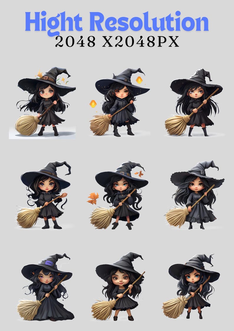 Cute Witch Clip Art Set Enchanting Designs in 3 Magical Styles Digital ...