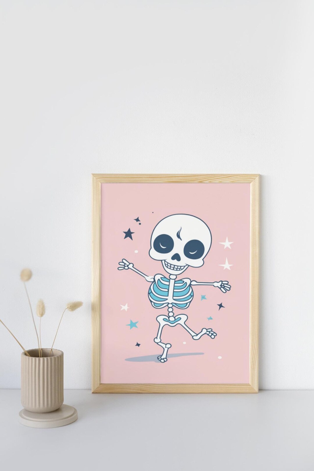Cute Dancing Skeleton With Stars on a Pink Background for Halloween Ai ...