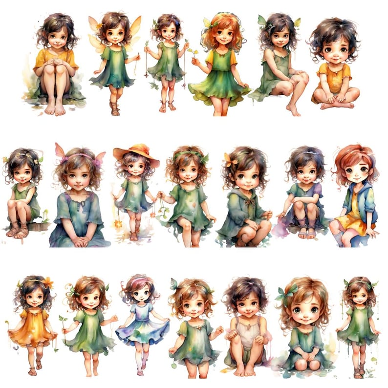 Adorable Little Girl Watercolor Clip Art Colorful and Cute Design ...