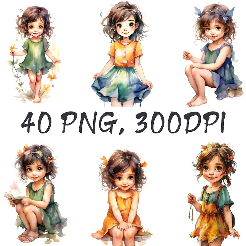 Adorable Little Girl Watercolor Clip Art Colorful and Cute Design ...