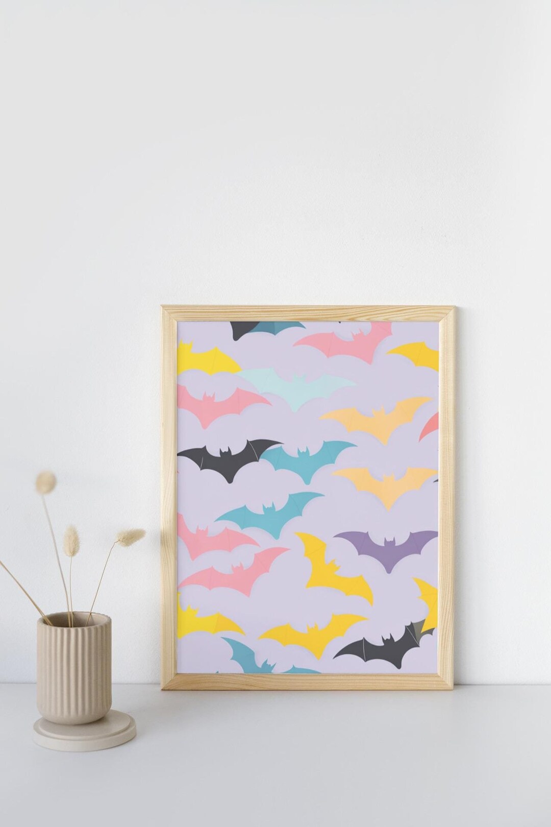 Colorful Bat Pattern Wall Art for Fun Halloween Decor Ai-generated 2x3 ...