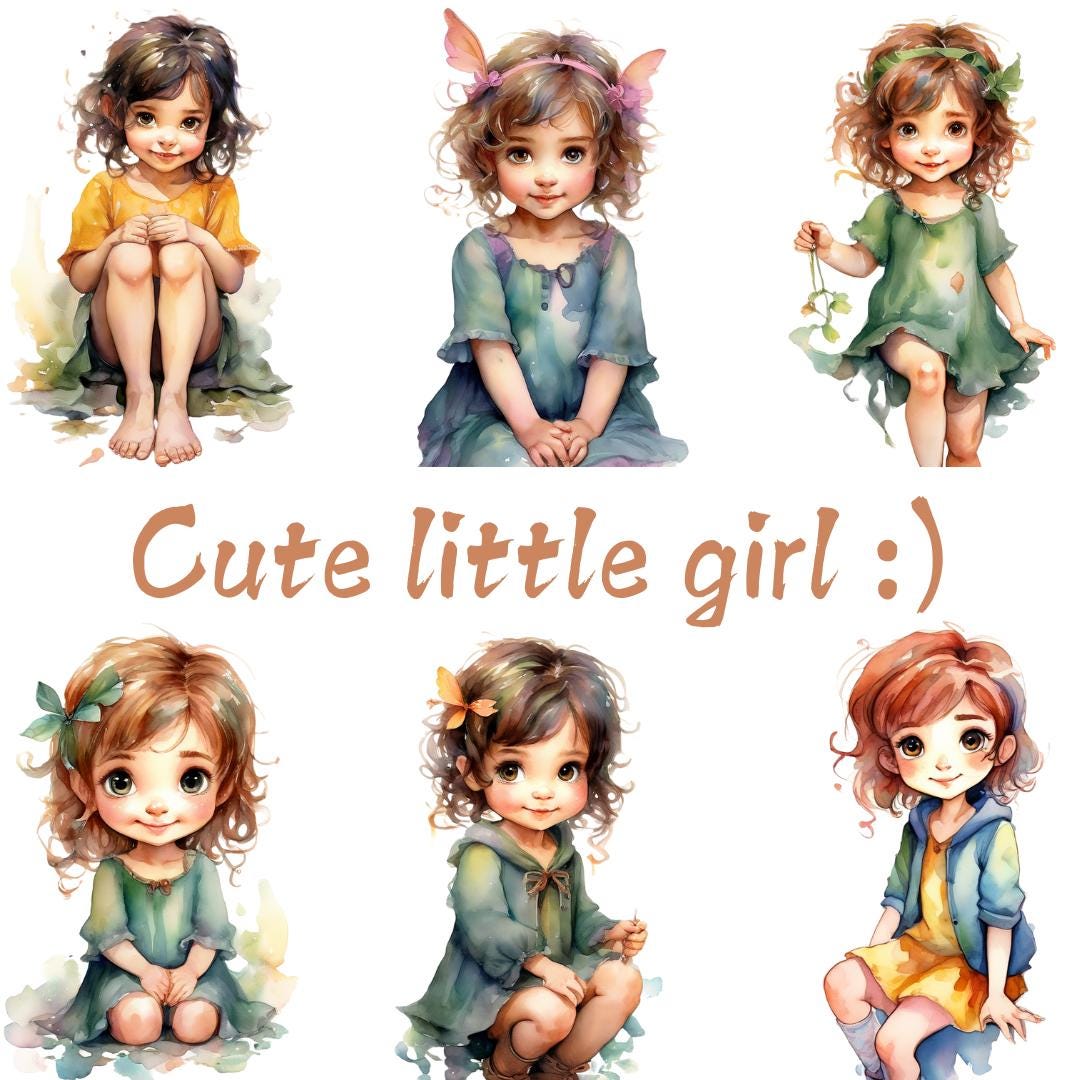 Adorable Little Girl Watercolor Clip Art Colorful and Cute Design ...