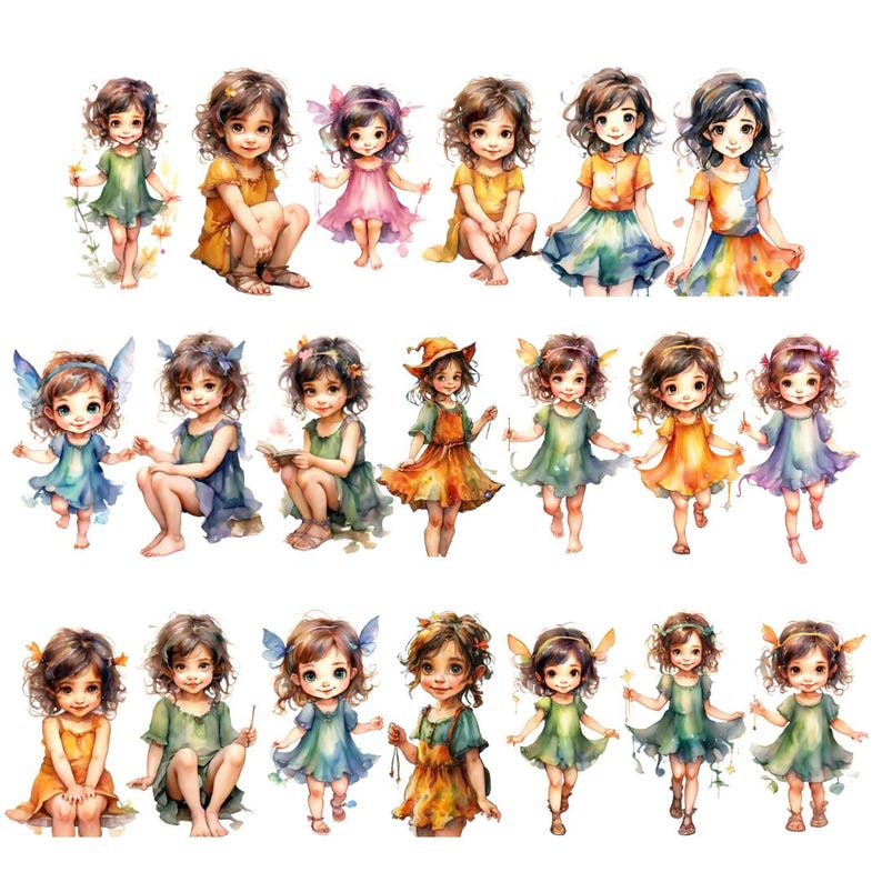Adorable Little Girl Watercolor Clip Art Colorful and Cute Design ...