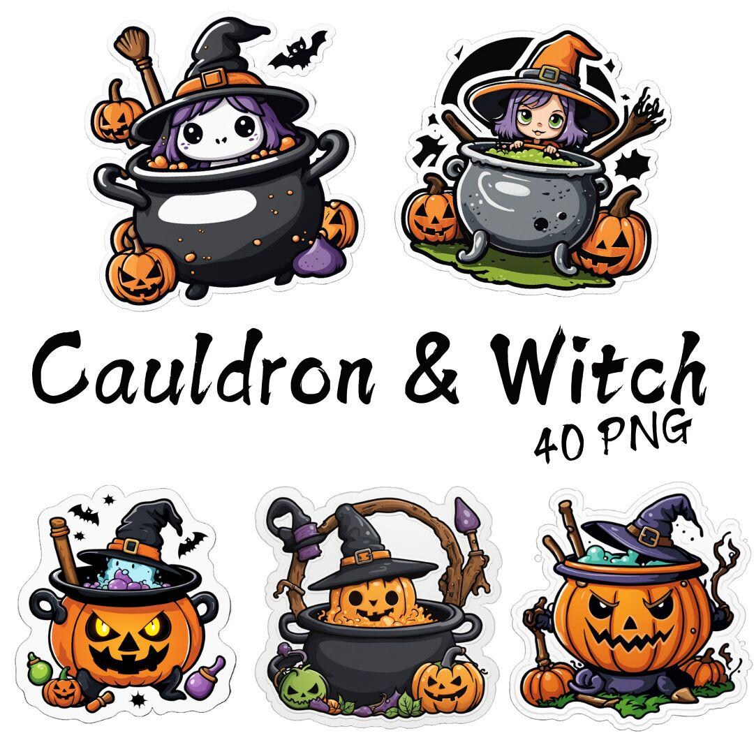 Witch and Cauldrons Halloween Clipart 40 PNG Files for Spooky Art ...