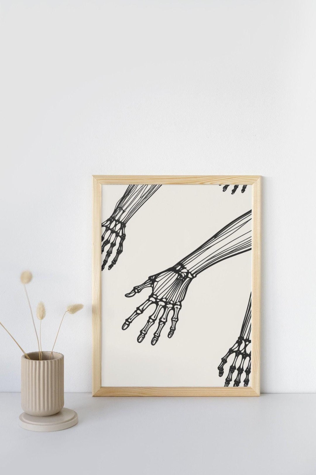Detailed Skeleton Hands Illustration With Black Ink on White Canvas Ai ...