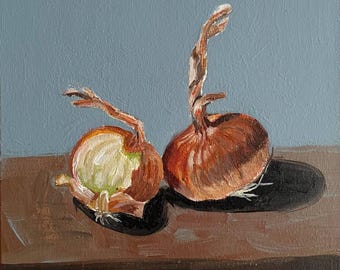 Onion Painting Original Art, Vegetable Oil Painting, Kitchen Decor ...
